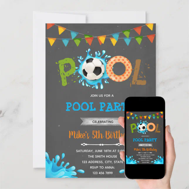 Soccer pool party invitation | Zazzle