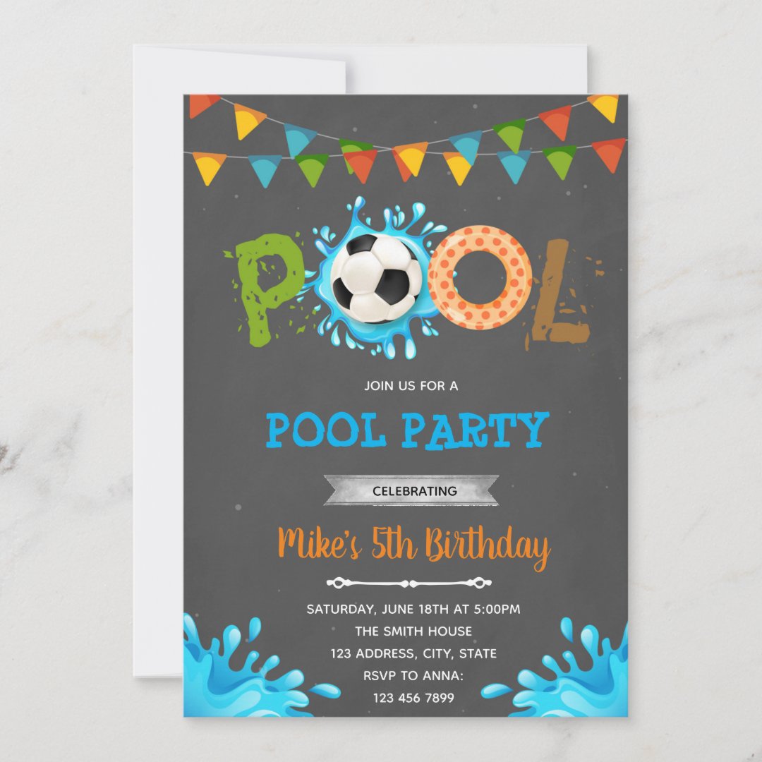 Soccer pool party invitation | Zazzle