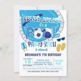 Soccer Pool Party Invitation - Boy | Zazzle