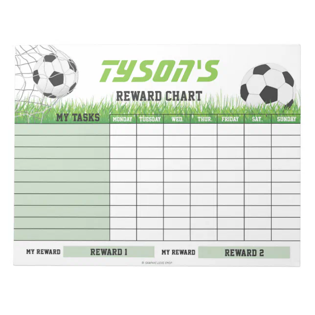 Soccer Reward Chart Personalized Name Task Notepad | Zazzle