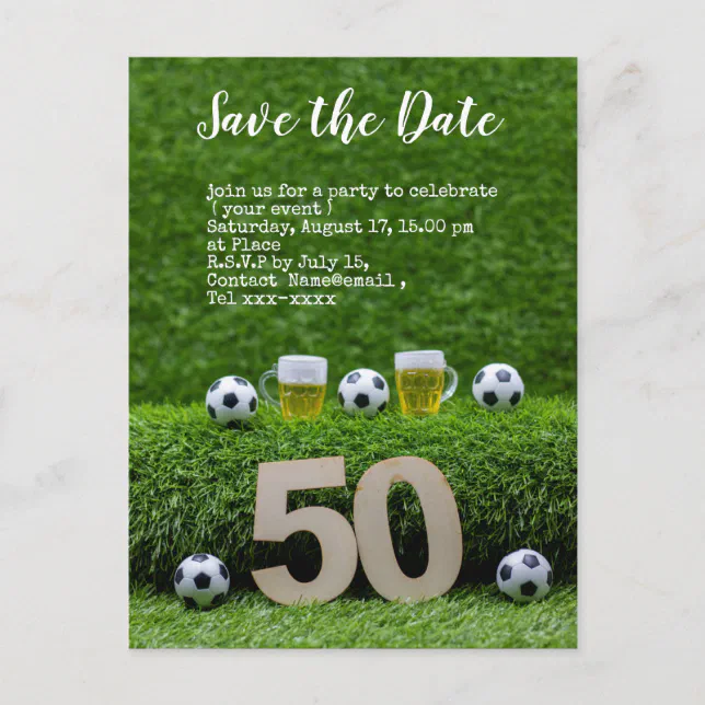 Soccer save the date ball 50th Birthday Party Postcard | Zazzle