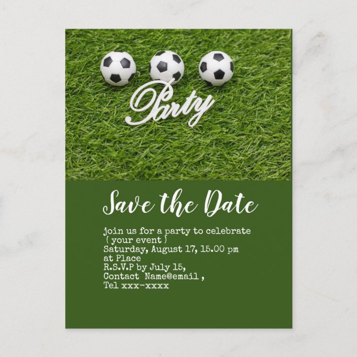 Soccer save the date with ball on green postcard | Zazzle.com