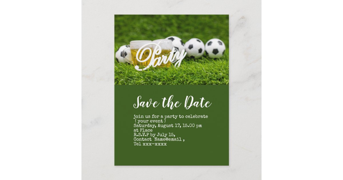Soccer save the date with ball Party Postcard | Zazzle
