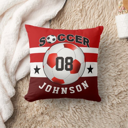 Soccer Sports Jersey Custom Name Number | red Throw Pillow | Zazzle