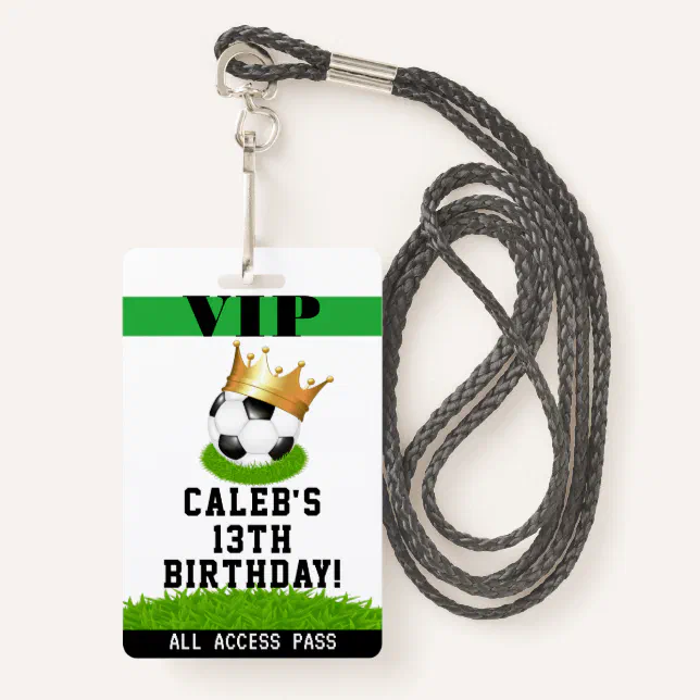 Soccer Star King Birthday Party VIP Pass Badge | Zazzle