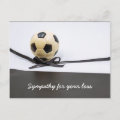 Soccer sympathy condolences ball black ribbon postcard | Zazzle