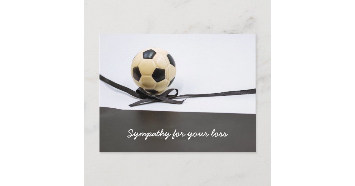 Soccer sympathy condolences ball black ribbon postcard | Zazzle.com