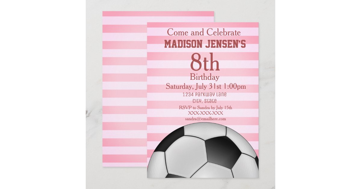 Soccer Themed Sports Girl's Birthday Invitation | Zazzle