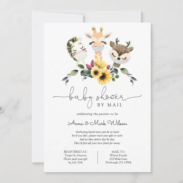 Social Distance Animals Baby Shower by Mail Invitation | Zazzle