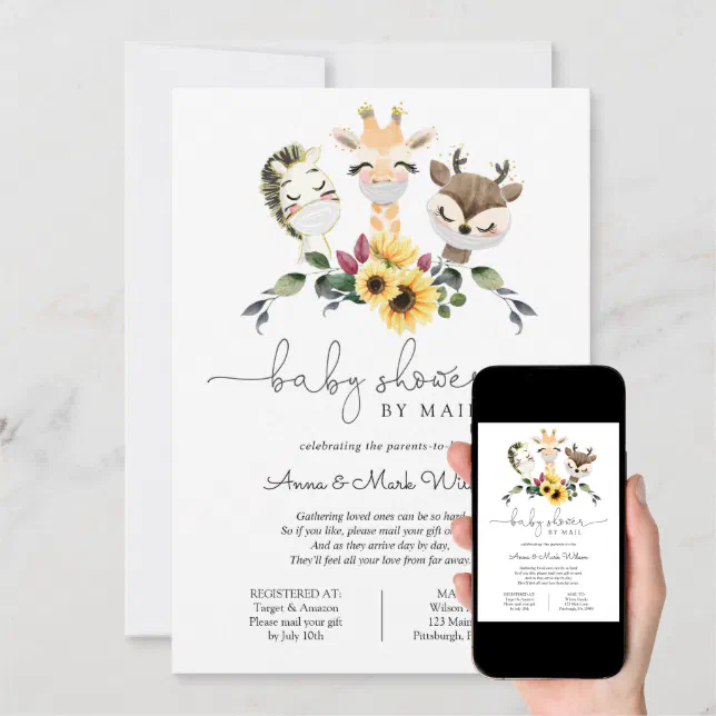 Social Distance Animals Baby Shower by Mail Invitation | Zazzle