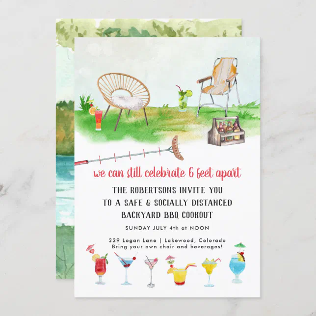 Social Distanced | Backyard BBQ Cookout Party Invitation | Zazzle