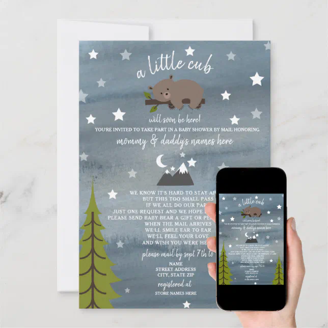 Social Distancing Baby Shower By Mail Bear Invitation | Zazzle