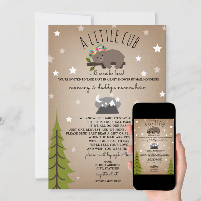 Social Distancing Baby Shower Mail Floral Bear Invitation | Zazzle