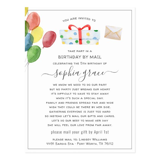 Social Distancing Birthday by Mail Invitation Postcard | Zazzle.com