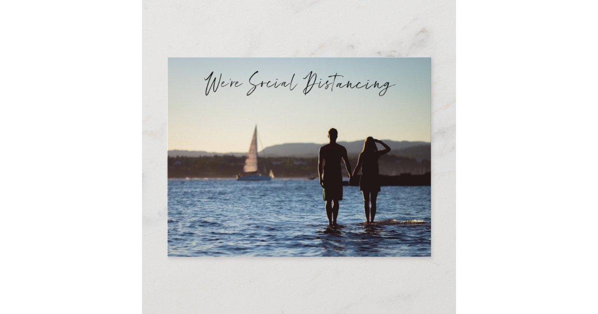 Social Distancing Boat Sea Wedding Change of Date Postcard | Zazzle