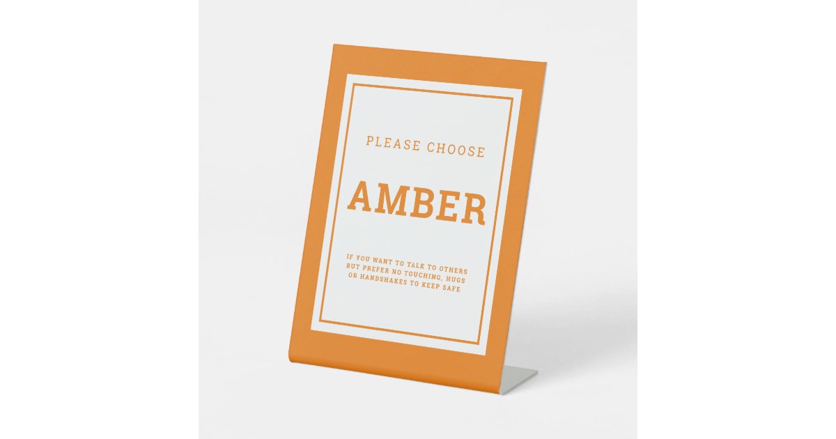 Social distancing color amber wedding instruction pedestal sign | Zazzle