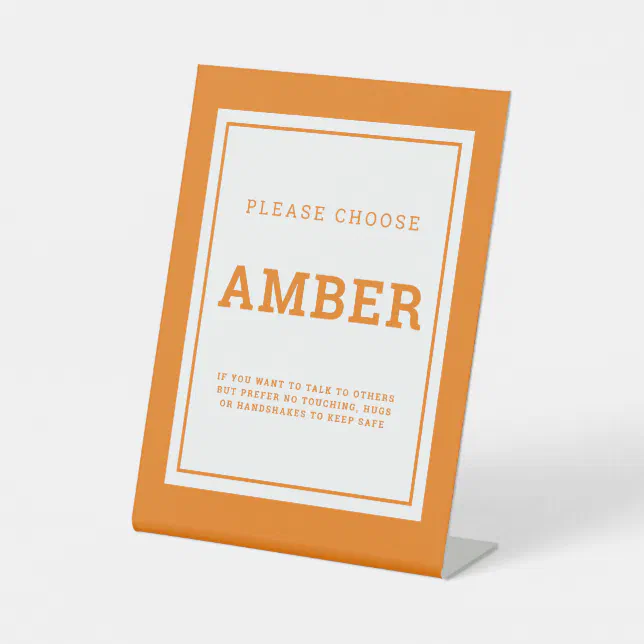 Social distancing color amber wedding instruction pedestal sign | Zazzle