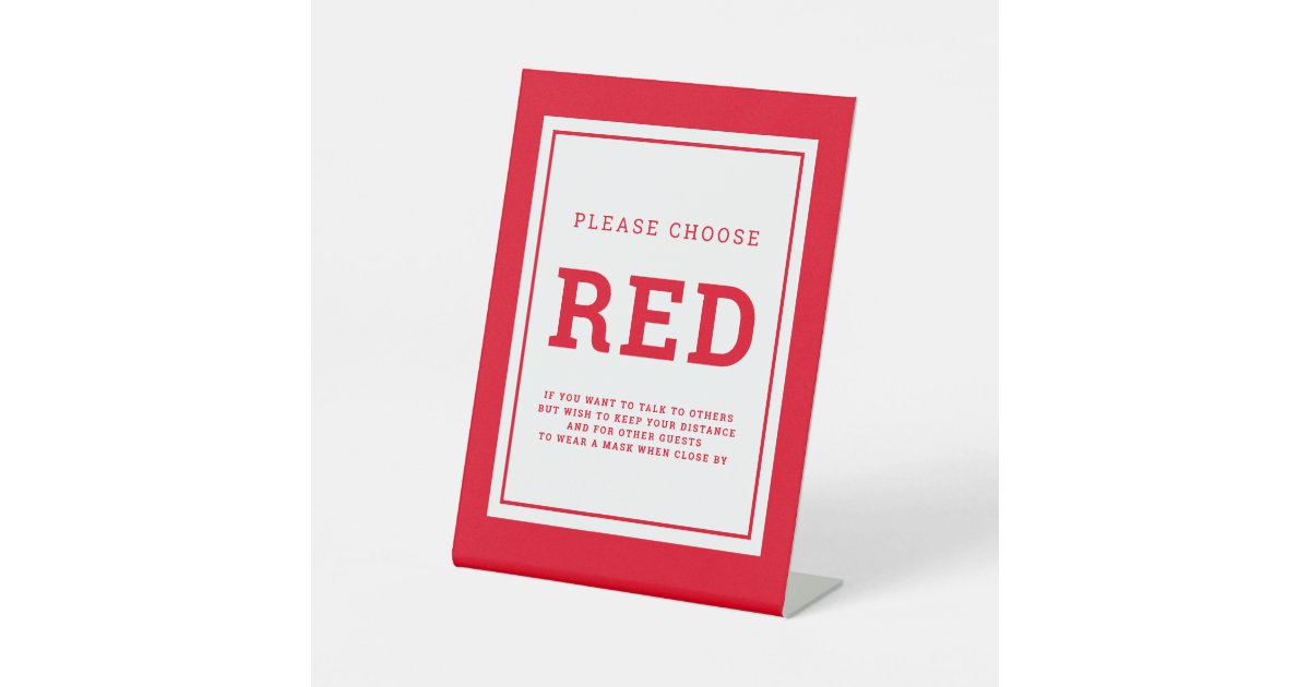 Social distancing color red wedding instruction pedestal sign | Zazzle