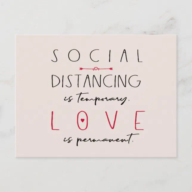 Social distancing coronavirus love typography postcard | Zazzle
