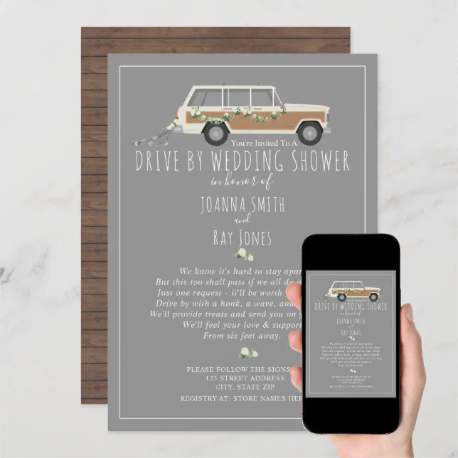 Social Distancing Drive By Wedding Shower Gray Invitation | Zazzle