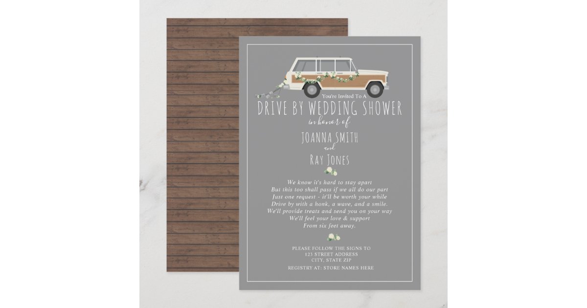 Social Distancing Drive By Wedding Shower Gray Invitation | Zazzle