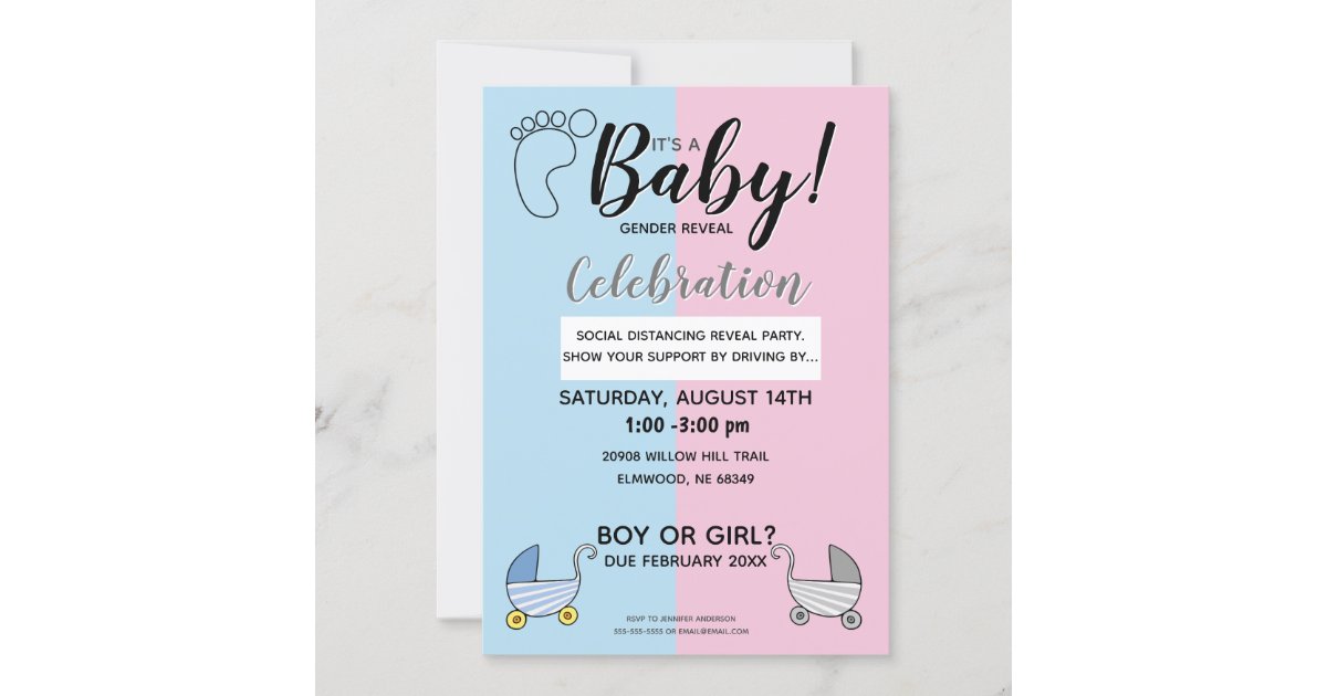 Social Distancing Gender Reveal Invitation | Zazzle