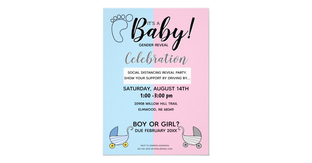 Social Distancing Gender Reveal Invitation | Zazzle.com