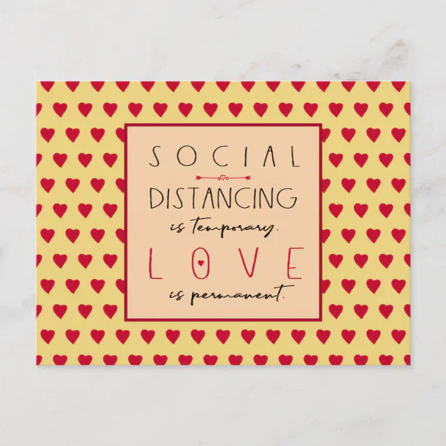 Social distancing is temporary love message hearts postcard | Zazzle