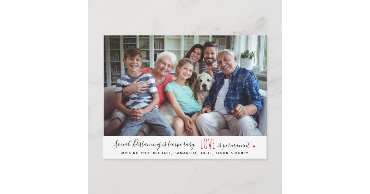Social distancing isolation family love photo postcard | Zazzle