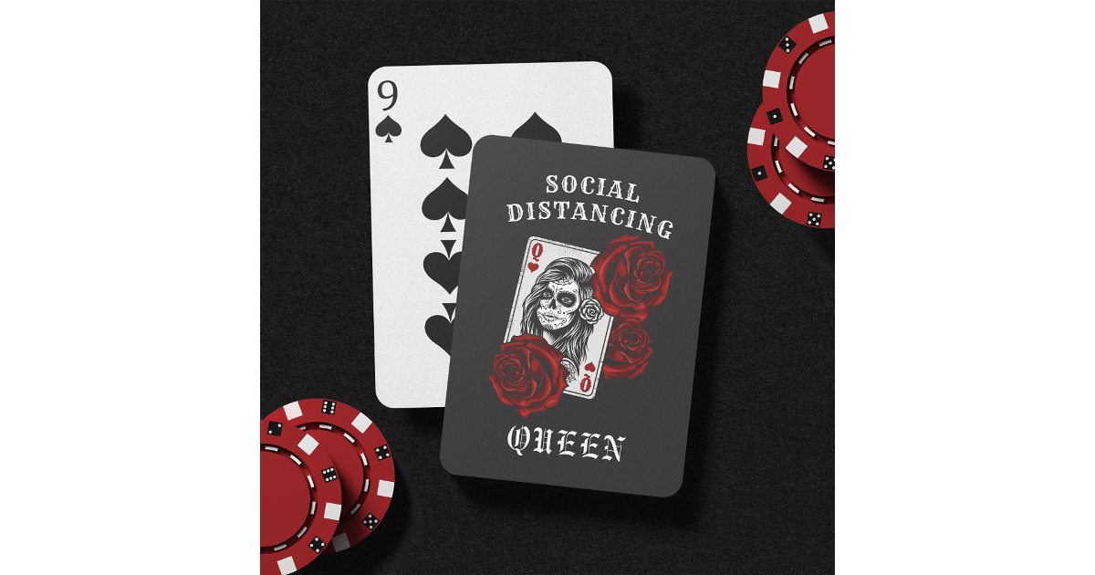 Social Distancing Queen Skull & Roses Poker Cards | Zazzle
