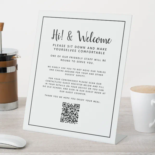 Social distancing restaurant QR code instruction Pedestal Sign | Zazzle