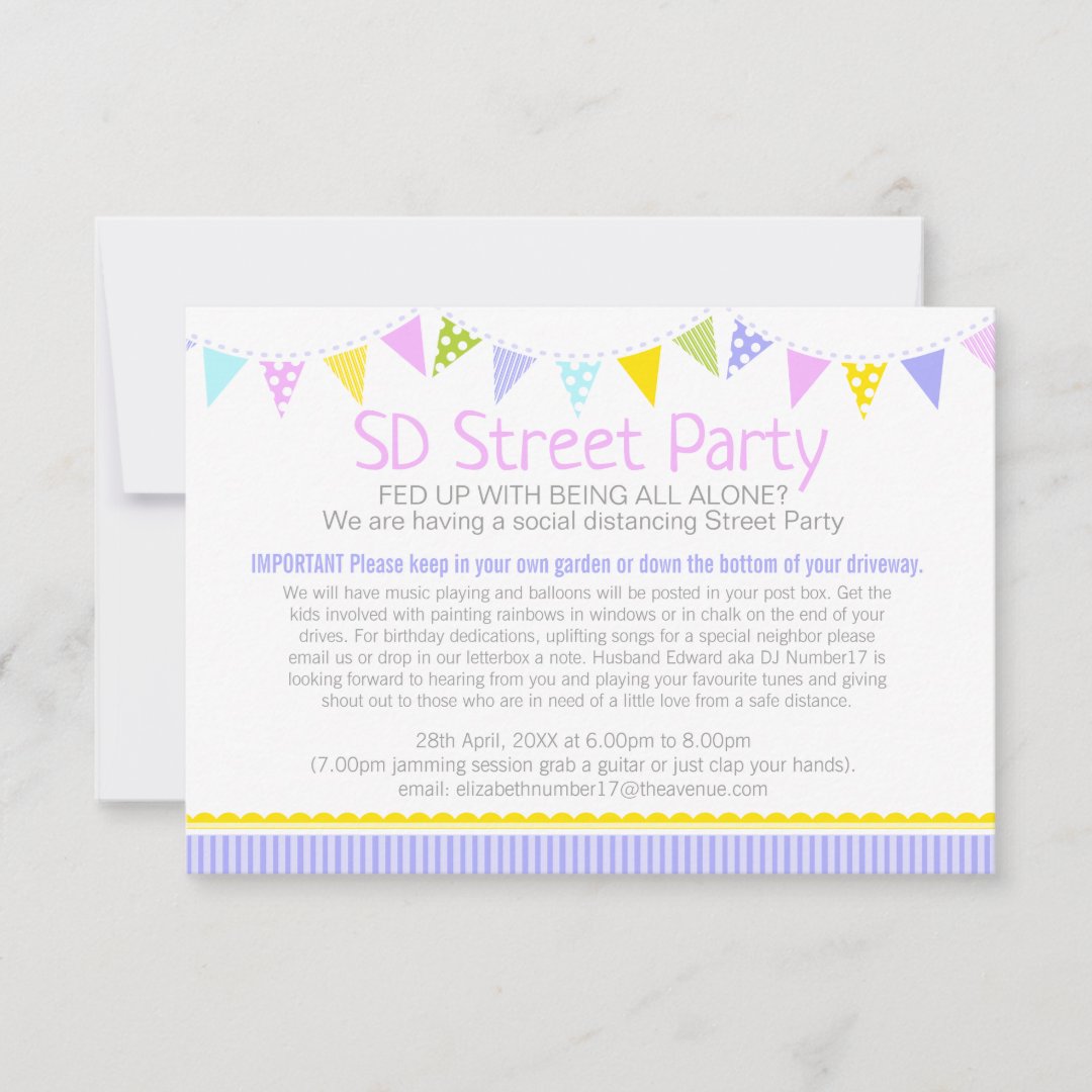 Social distancing street party bunting invitation | Zazzle