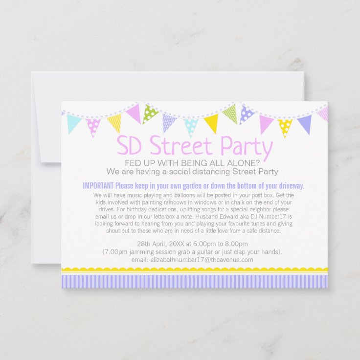 Social distancing street party bunting invitation | Zazzle