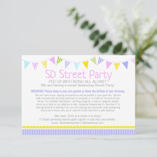 Social distancing street party bunting invitation | Zazzle