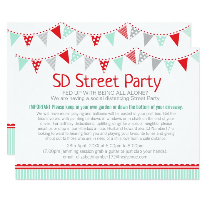 Social distancing street party bunting red green invitation | Zazzle.com