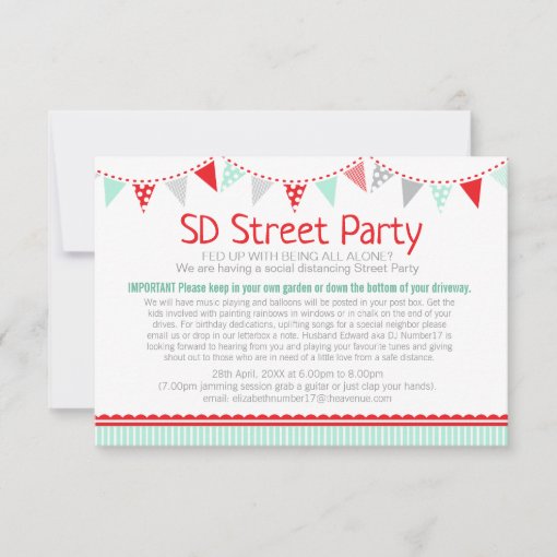 Social distancing street party bunting red green invitation | Zazzle