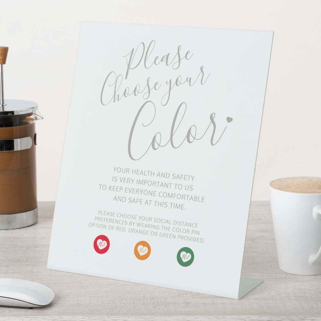 Social distancing wedding instruction pedestal sign | Zazzle
