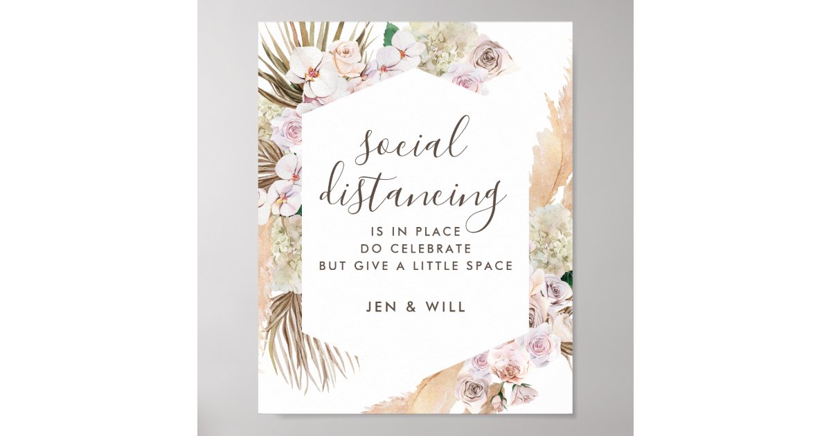 Social Distancing Wedding Pampas Grass Sign | Zazzle