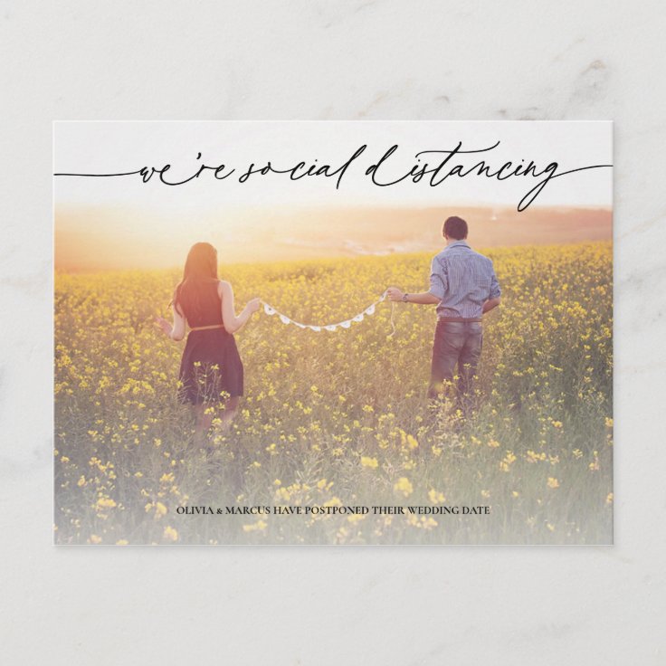 Social Distancing Wedding Postponement Postcard | Zazzle