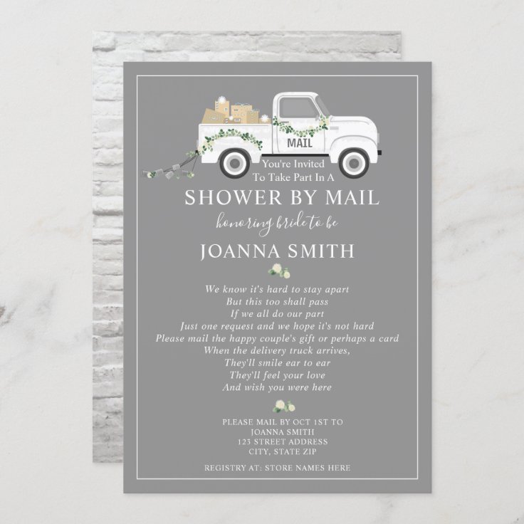 Social Distancing Wedding Shower Mail White Truck Invitation | Zazzle