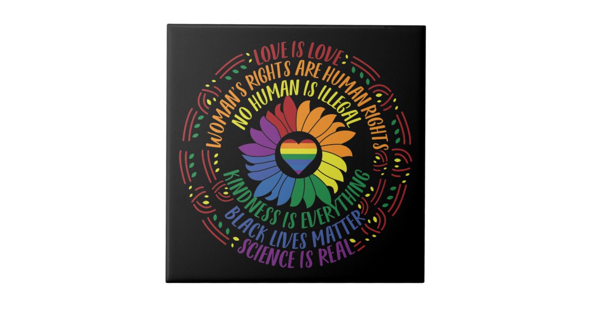 Social Justice Rainbow Colors Word Art Ceramic Tile | Zazzle