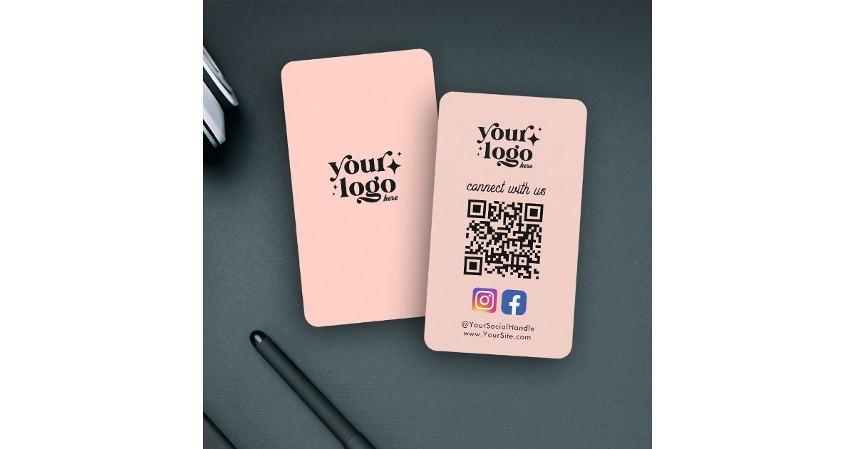 Social Media Custom Logo QR Code Peach Blush Bold Business Card | Zazzle
