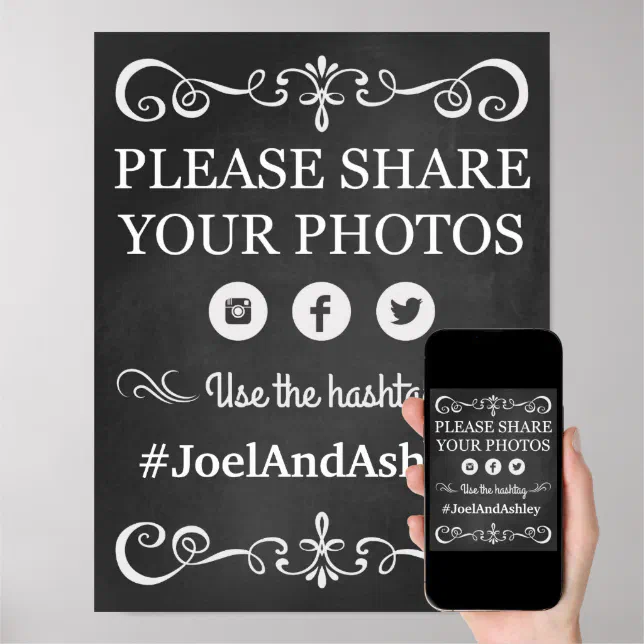 Social Media Hashtag Wedding Sign Poster | Zazzle