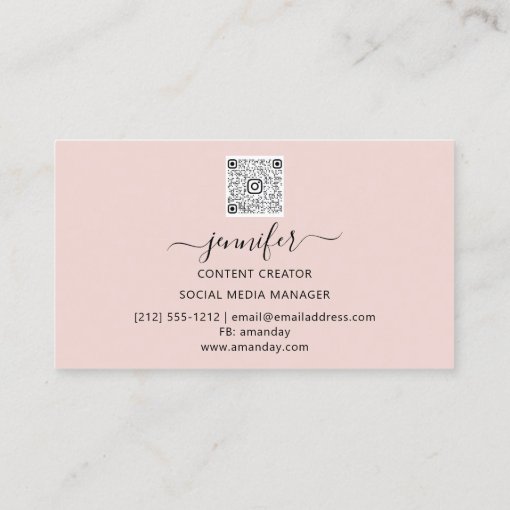 Social Media Manager Content Creator Logo QR Pink Business Card | Zazzle