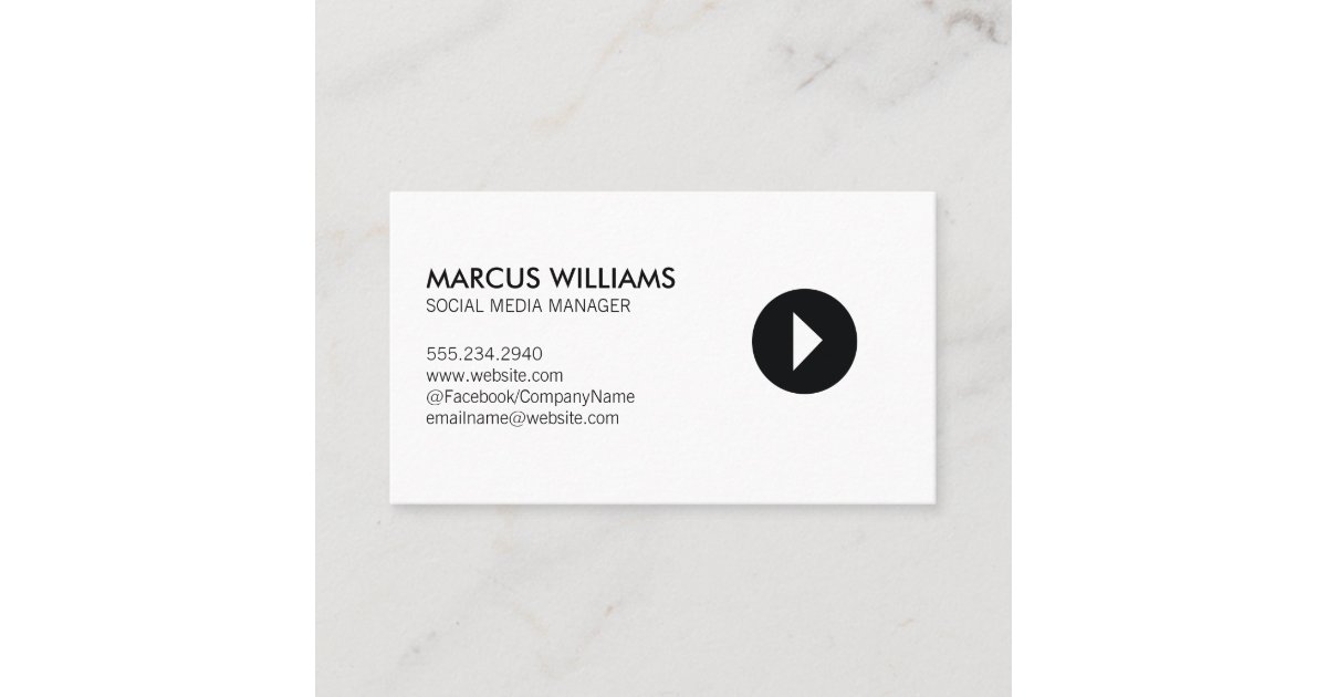 Social Media Manager Play Icon Business Card | Zazzle