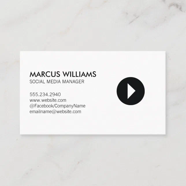 Social Media Manager Play Icon Business Card | Zazzle