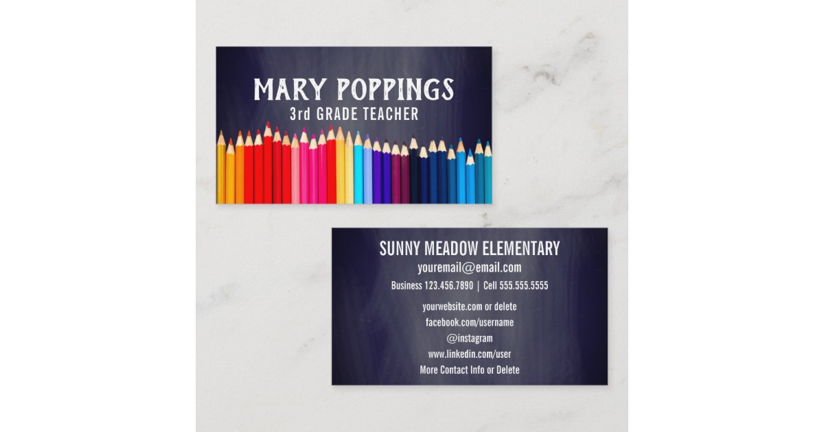 Social Media | Pencils Chalkboard Teacher Business Card | Zazzle