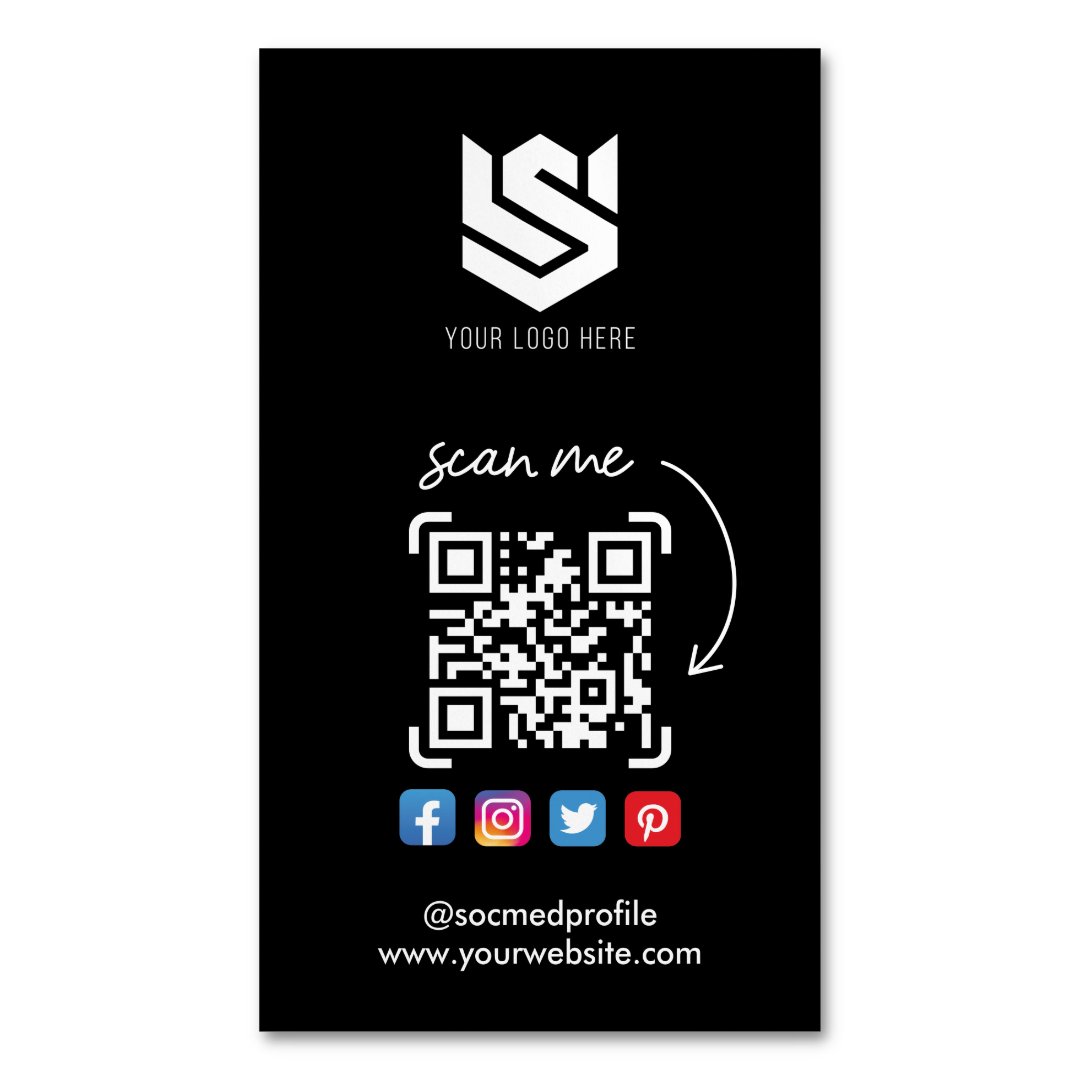 Social Media Profiles QR Code Logo Modern Simple Business Card Magnet ...
