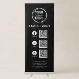 Social Media QR Code Business Logo Retractable Banner | Zazzle
