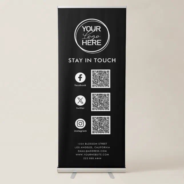 Social Media QR Code Business Logo Retractable Banner | Zazzle